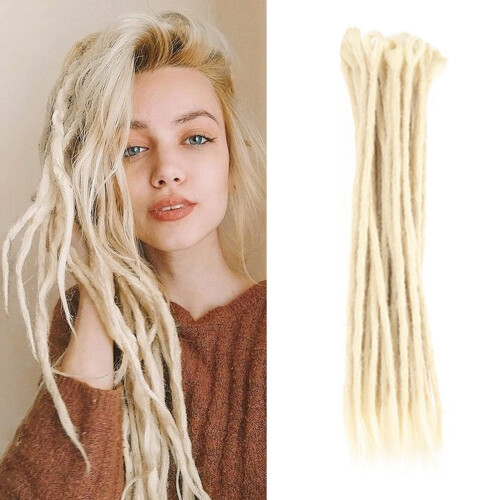 Aosome Dreadlock Extensions Pack of 20 Handmade Crochet Bleached Blonde Synthetic Hair Locs ...