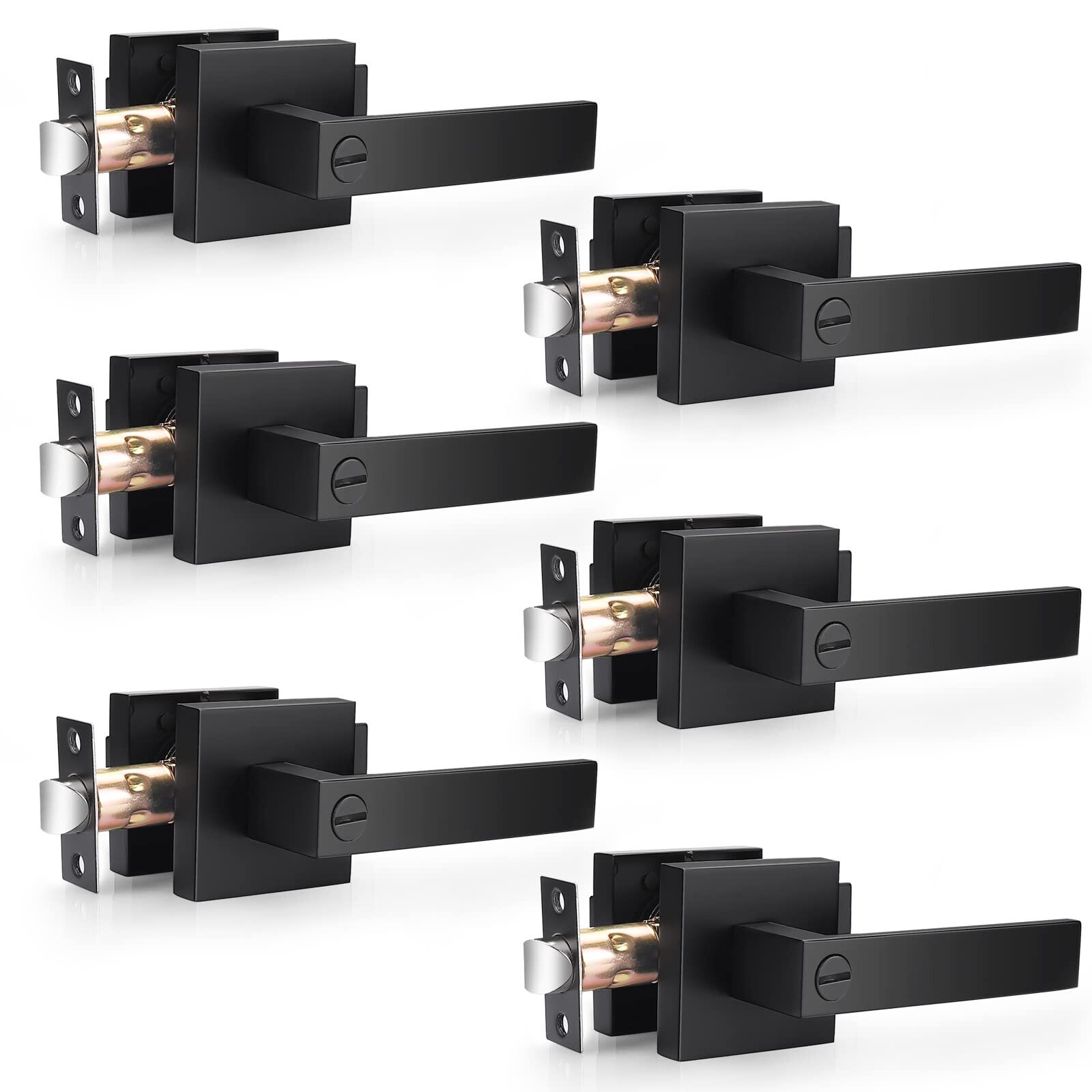Probrico Heavy Duty Flat Black Square Privacy Interior Door Levers Bedroom and Bathroom Door ...