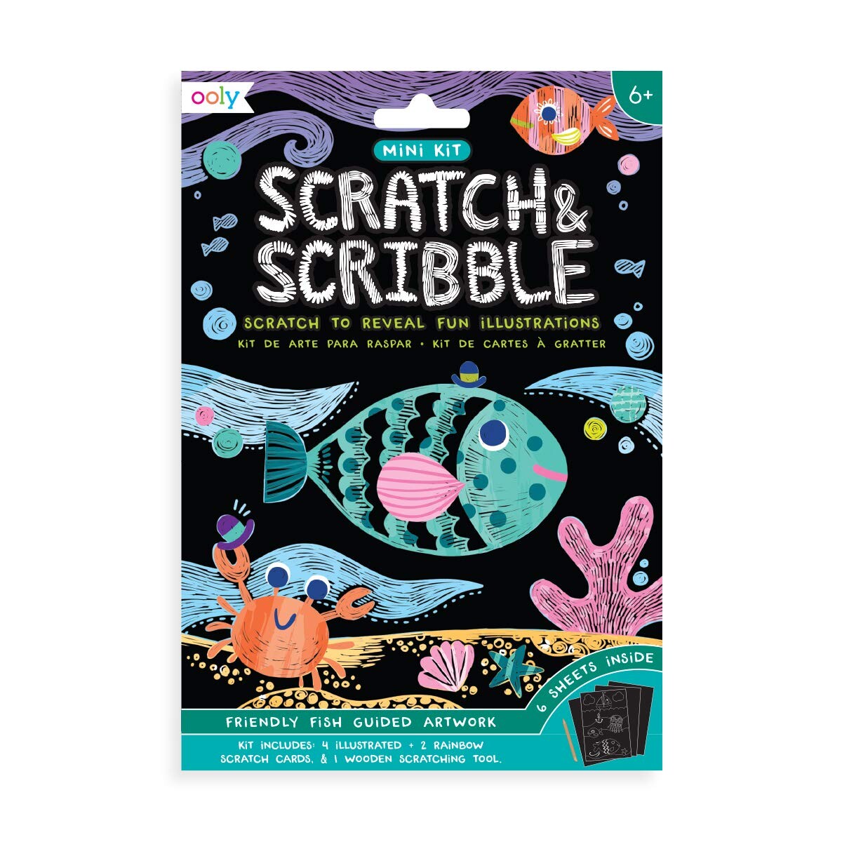 Ooly Mini Scratch & Scribble Art Kit: Fish Fish Fish Book Colorful ...