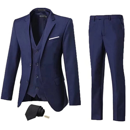 High-End Suits Men Suit 3 Pieces Slim Fit Navy Blue Groomsmen Suit Bu ...