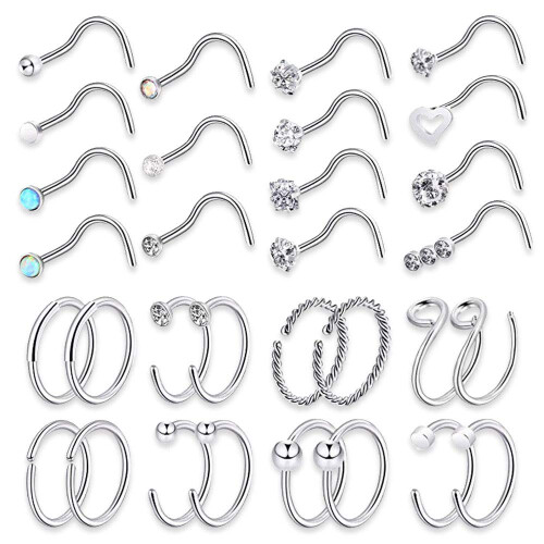 Tornillo para nariz de acero quir rgico plateado de 20 g, piercing para nariz, aros para nariz ...