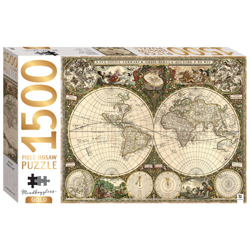 Hinkler Mindbogglers Gold 1500-Piece Jigsaw Puzzle: Vintage World Map ...