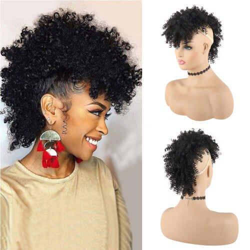 KRSI Afro High Puff Hair Bun Ponytail Drawstring With Bangs Synthetic ...
