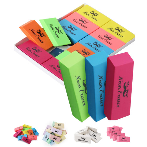 Mr. Pen- Erasers Pencil Eraser 12 Pack Neon Colors Erasers Eraser ...