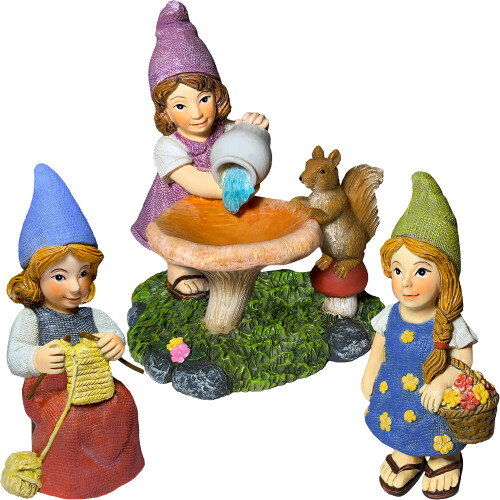 Mood Lab Miniature Garden Gnomes - Lady Gnomes Kit of 3 pcs - Figurine ...