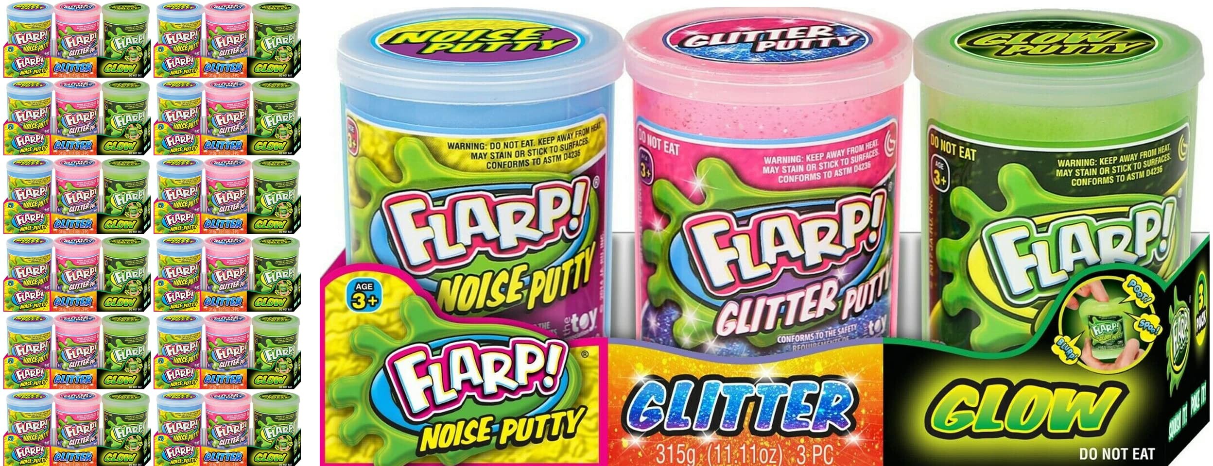 JA-RU Flarp Putty Variety Slime Set (12 Pack) Noise Fart Putty Glow in ...