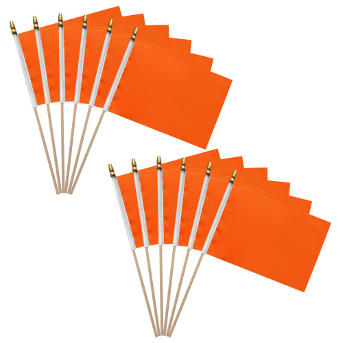 WEITBF 12 Pack Orange Blank Stick Flag Hand Held Small Mini Plain ...