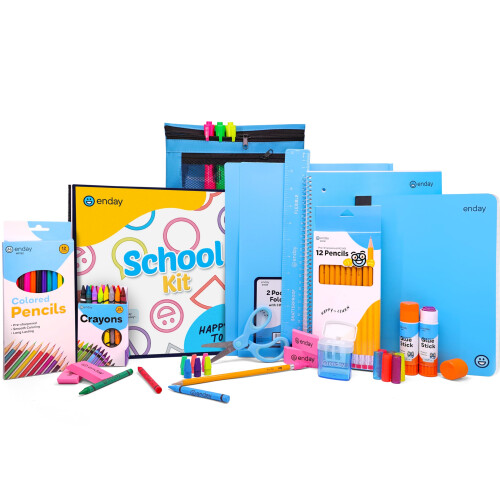 Enday Back to School Supplies for Kids Blue School Supply Box Grades K ...
