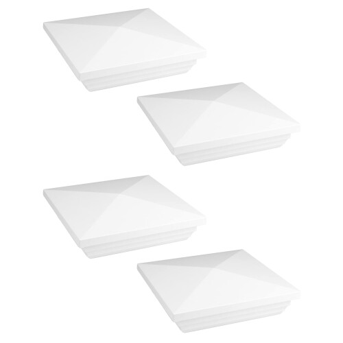 QWORK Vinyl Fence Post Cap 4 Pack 4 x 4 PVC Square Fence Post Top Cover ...