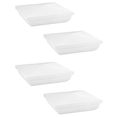 QWORK Vinyl Fence Post Cap 4 Pack 5 x 5 PVC Square Fence Post Top Cover ...