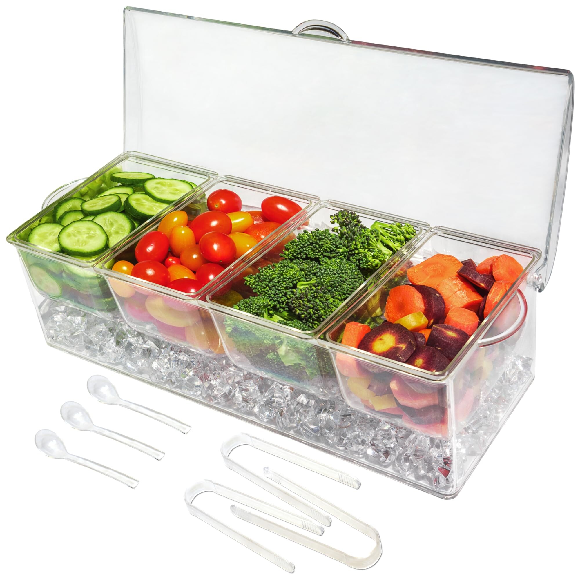 Ice Chilled 4 Compartment Condiment Server Caddy Serving Tray Container ...