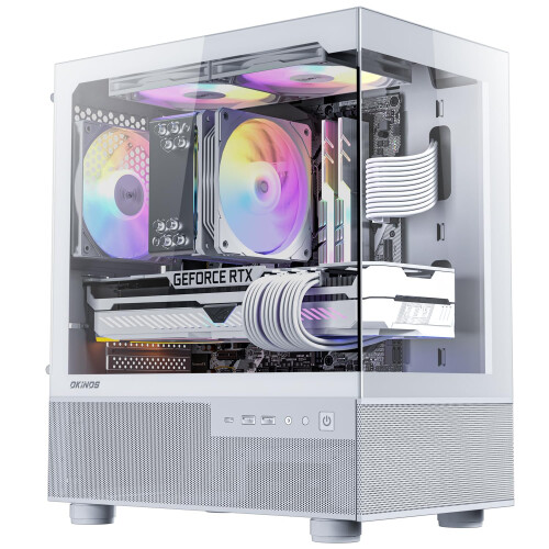 Okinos Aqua 3 Micro ATX Case MATX PC Case with 3 X 120mm 3-Pin ARGB Fan Pre-Installed Panoramic ...