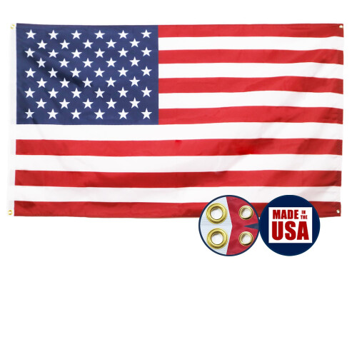 American Flag 3x5 Ft for Indoor Made in USA 4 Brass Grommets USA Flags ...