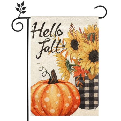 Hello Fall Pumpkin Garden Flag Vertical Double Sided 12x18 Inch Small ...