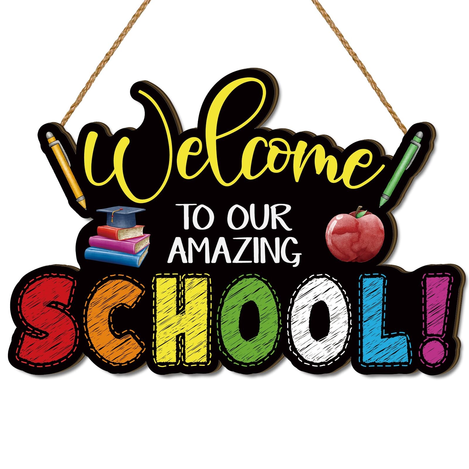 Back To School Decorations First Day of School Wooden Door Sign Welcome ...