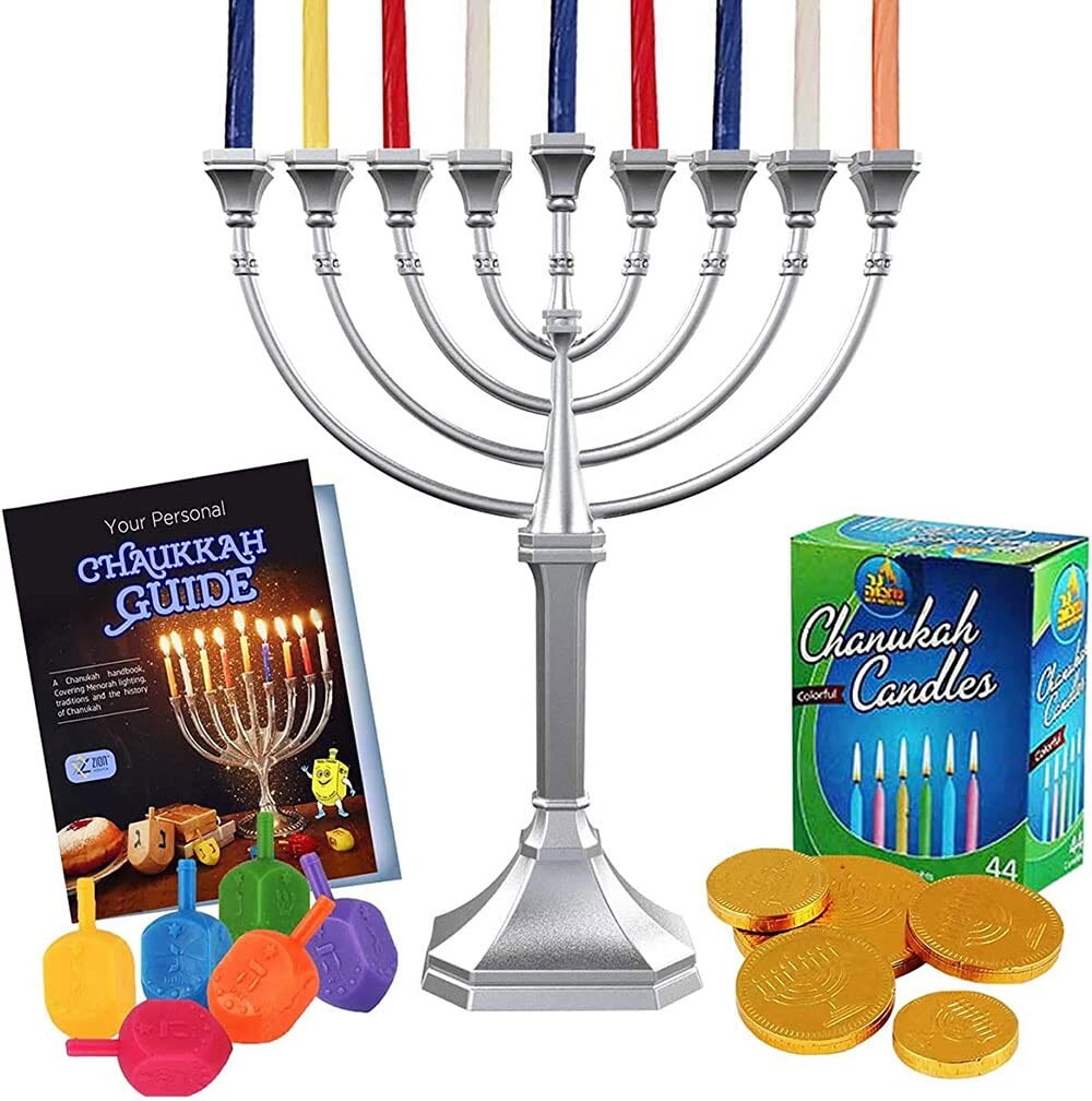Kit complet de Hanoucca Menorah Menorah traditionnelle Grace - Argent ...