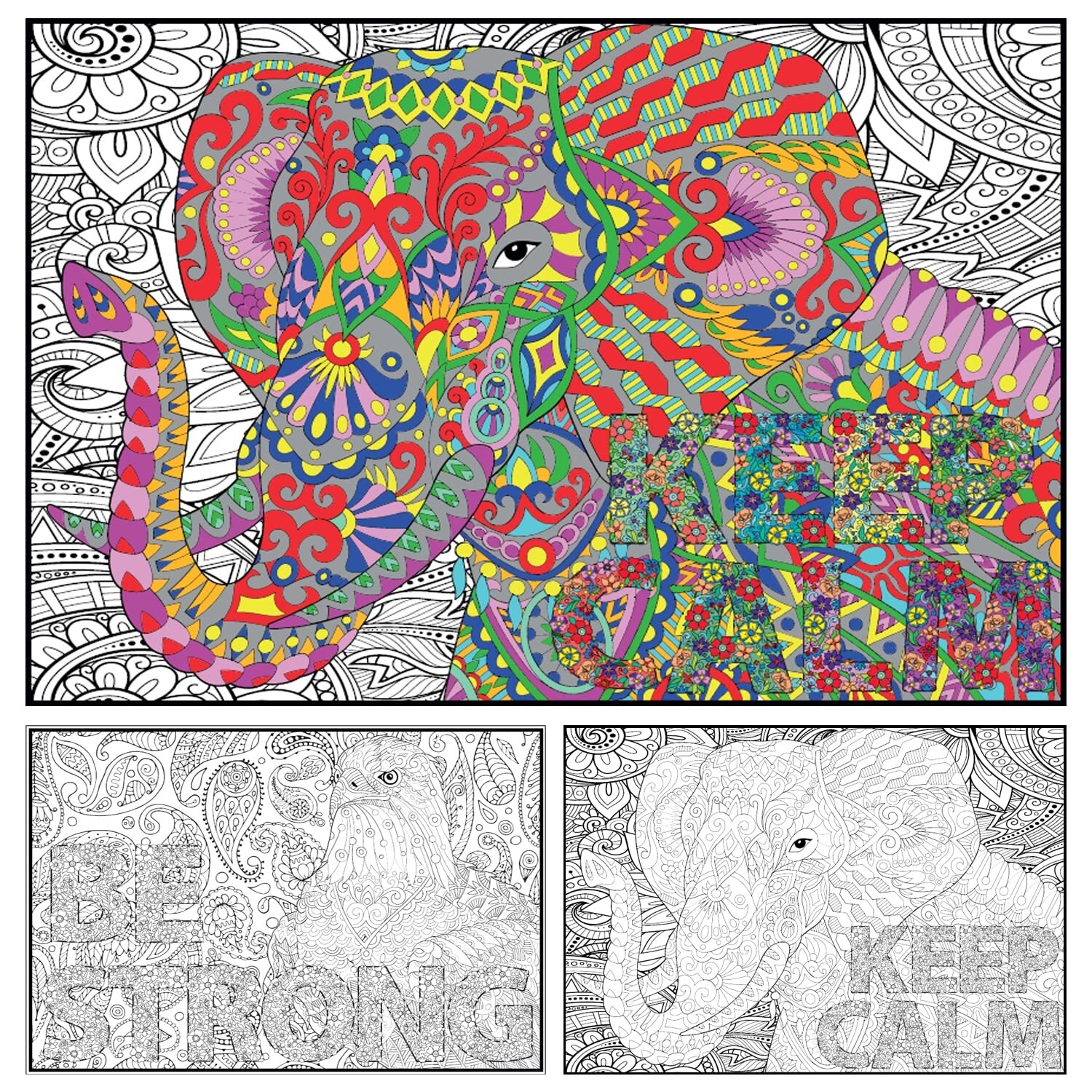 Set of 2 Large Coloring Posters - Motivational Elephant and Eagle Wall ...