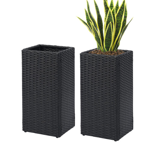 SUNNYPARK 2 Pack Tall Planters for Outdoor Plants Rattan Modern Tall ...