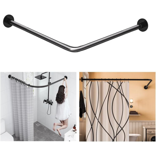 (L-Shape:60-133 x 60-133 cm, L-shape - Black) Corner Shower Curtain ...