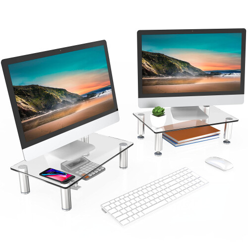 FITUEYES 2 Pack Monitor Stand -Adjustable Glass Computer Monitor Riser ...