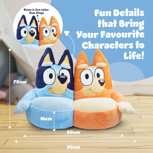 Bluey & Bingo Kids Plush Sofa Chair - 70cm Soft Toddler Seat for Boys ...