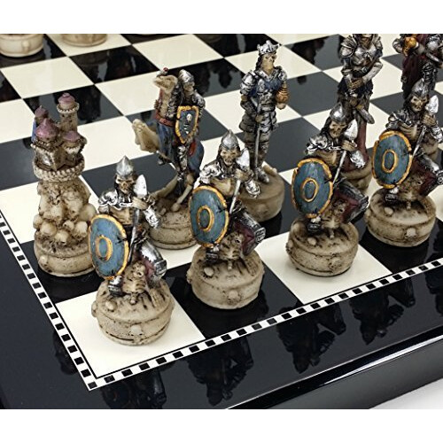 Skeleton Slayer Gothic Skull Chess Set W/High Gloss Black & White Board ...