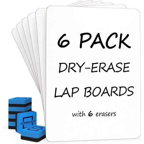 Scribbledo 6 Pack Small White Board Dry Erase Classroom Pack Boards 9 ...