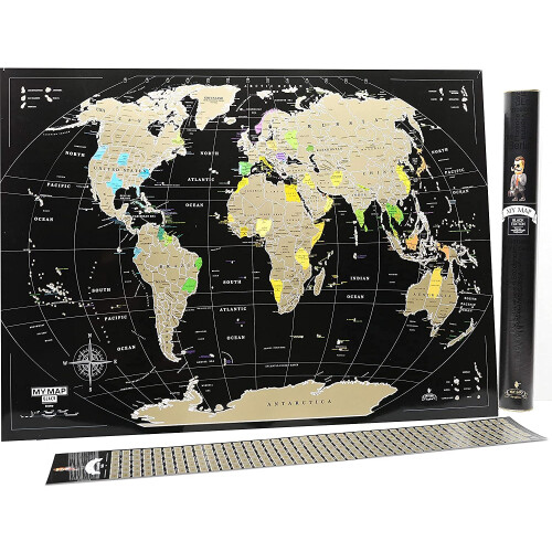 Carte du monde gratter Mymap Argent 35x25 Punaise Carte de voyage Carte murale Poster gratter ...