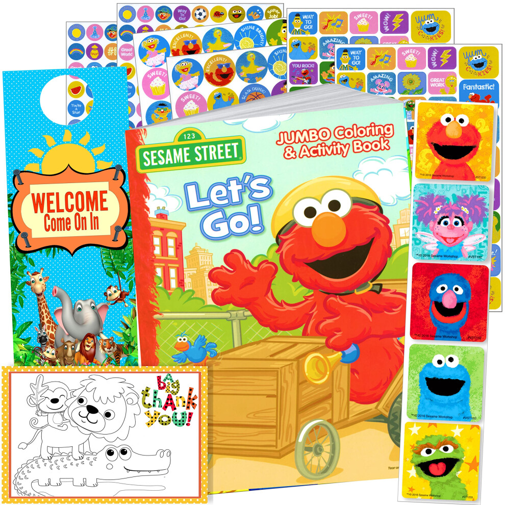Sesame Street Elmo Coloring Book with Sesame Street Stickers Bundle on ...