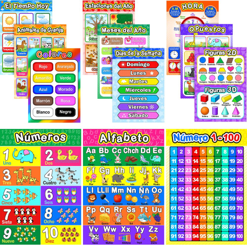 Blulu 12 Pcs Spanish Classroom Posters Spanish Classroom Decorations ...
