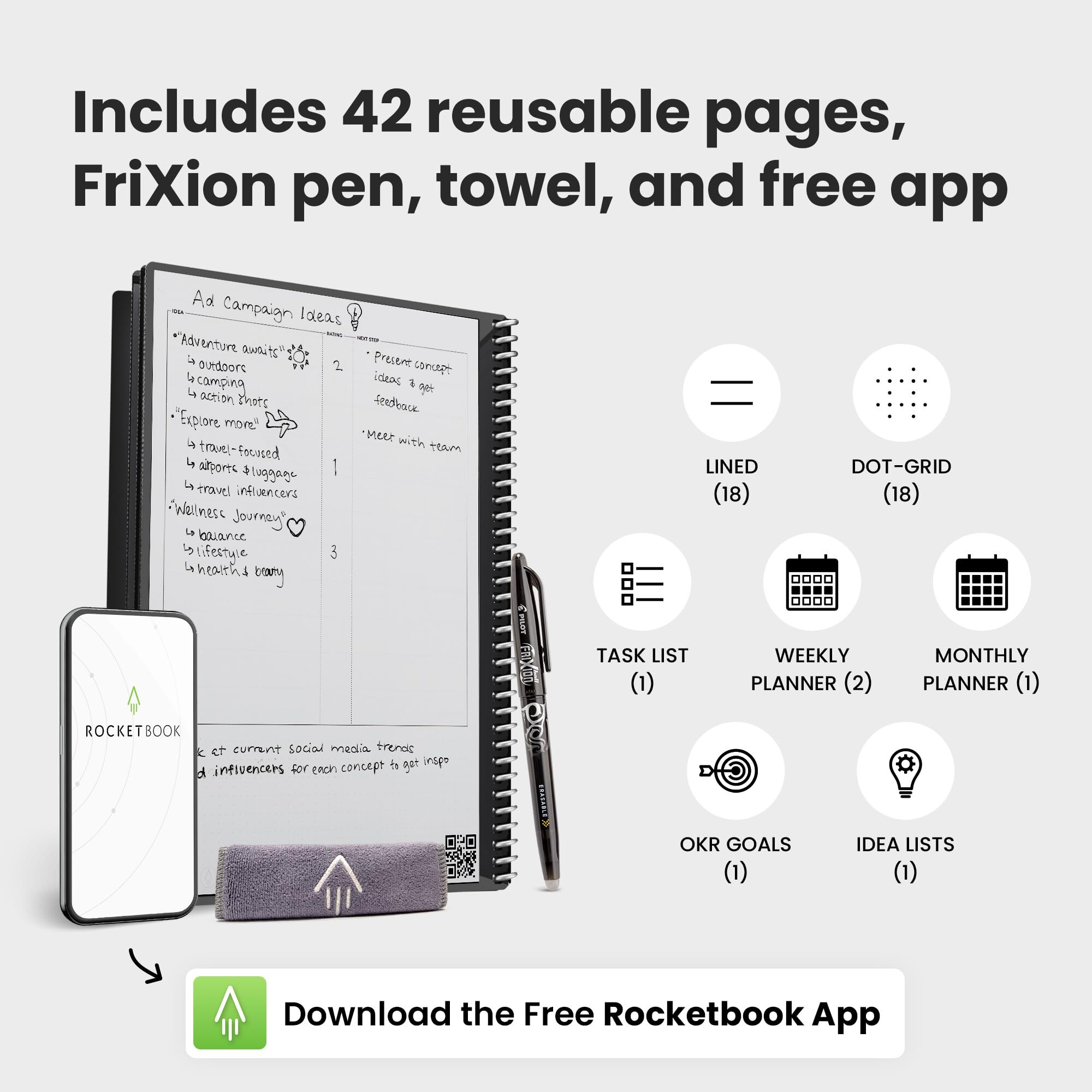 Rocketbook Fusion reutilisable Planificateur de productivite non date ...