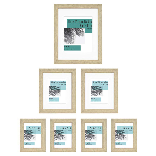 MCS Studio Gallery Set-of-7 Gallery Wall Picture Frames in Natural Woodgrain 11x14 8x10 & 5x7 ...