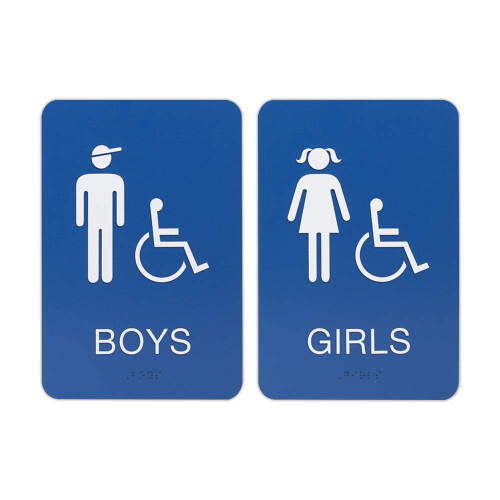 Blue Boys & Girls ADA Restroom Sign/Classic ADA Acrylic School Bathroom ...