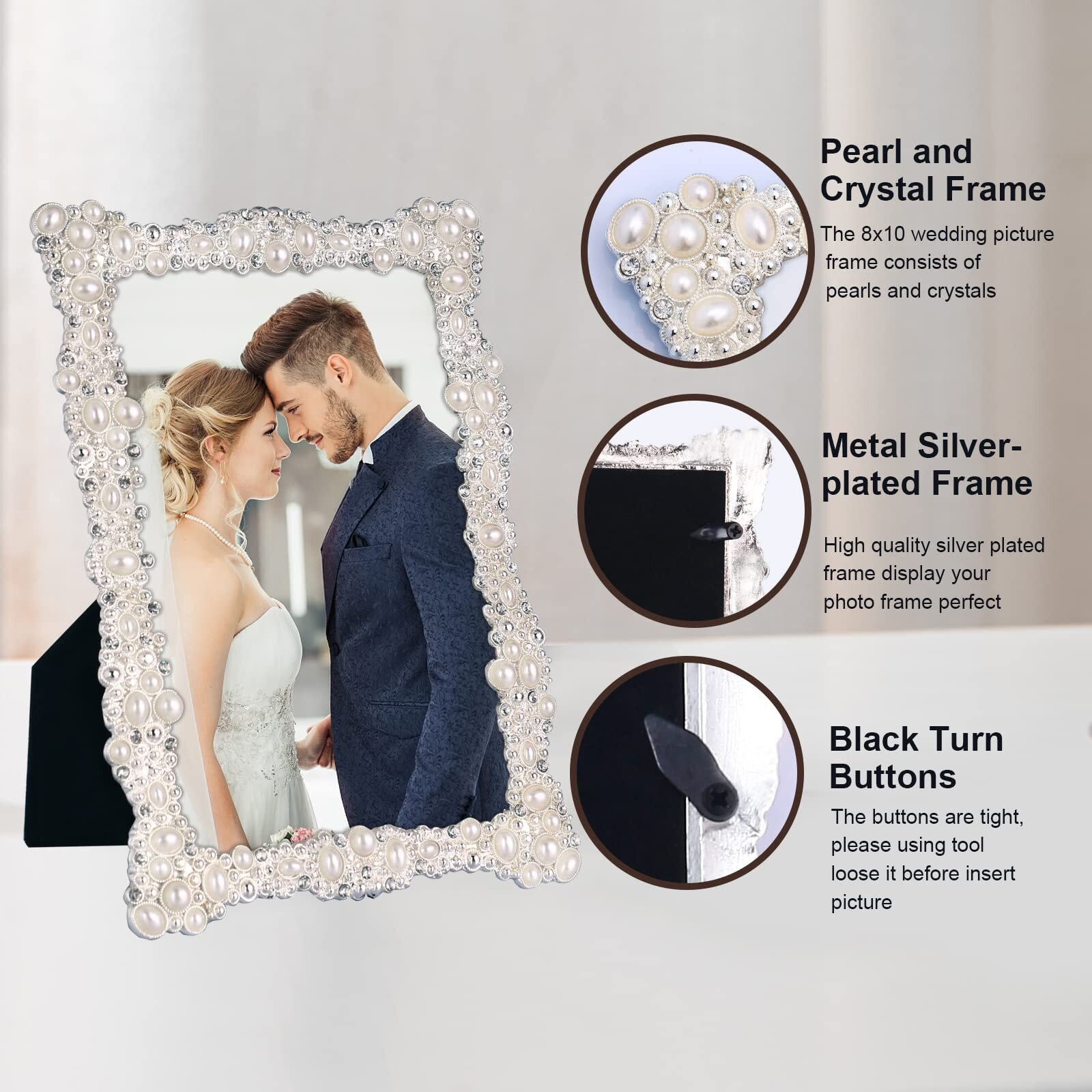 Cadre d'image 5x7 Pearl avec cristal pour le mariage plaque avec des ...