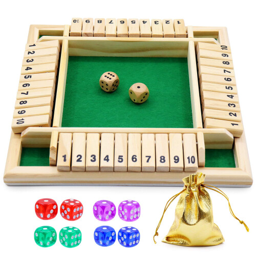 Dice Game Shut The Box Game Wooden Board Game with 10 Dices a Classic 4 ...