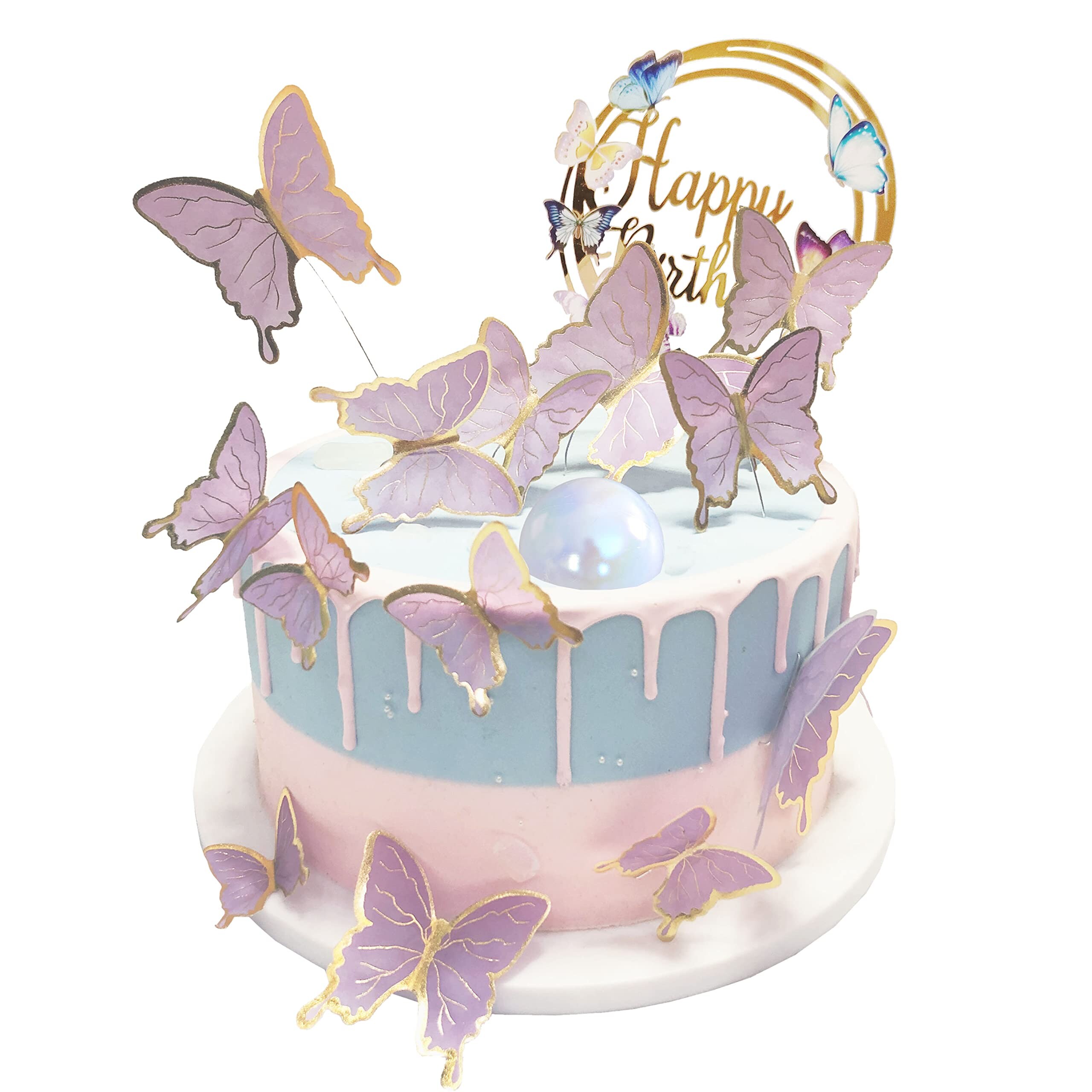 Purple Gold Butterfly Cake Toppers Dekorationer - 1 Big Happy Birthday ...