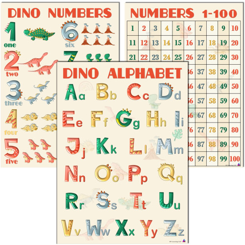 Dinosaur Alphabet and Numbers Charts - Laminated 14x19.5 in ...