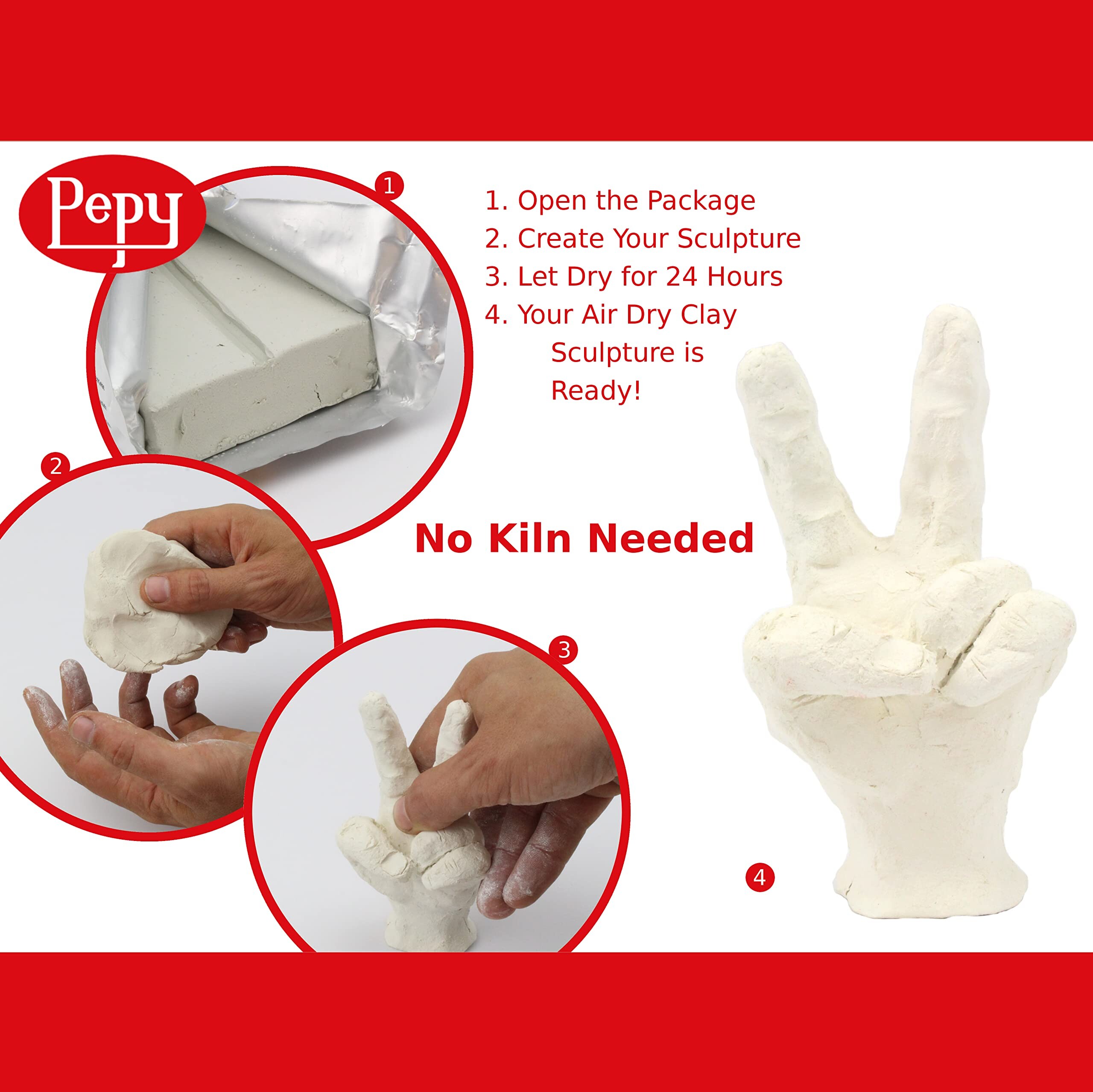 Pepy Premium European Air Dry Modeling Clay White 2,2 lb Bar Facile to ...