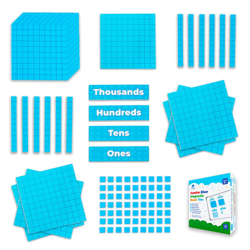 131+4 PCS Jumbo Blue Magnetic Base Ten Blocks for Math + Headings ...