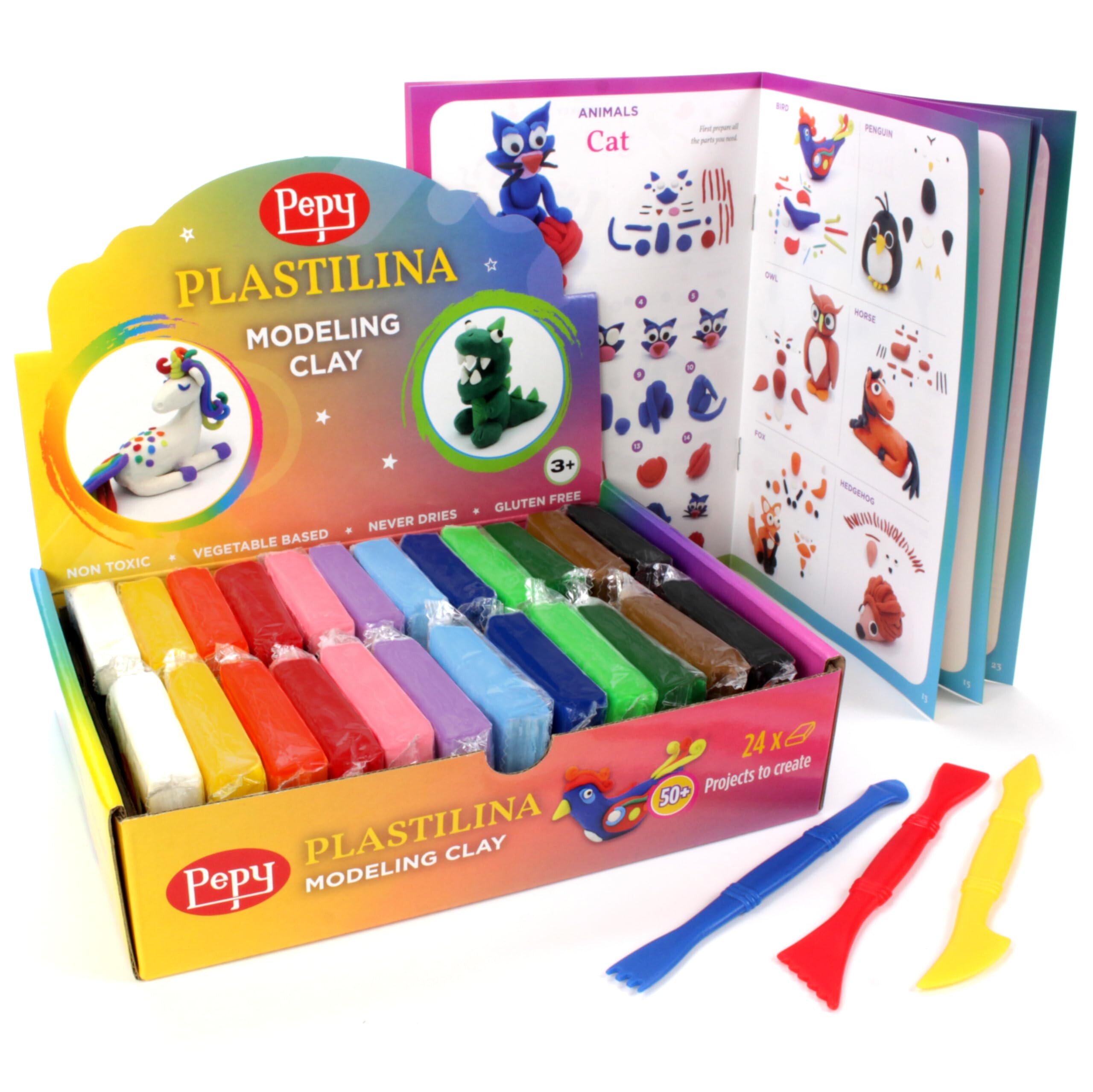 Pepy Plastilina Gift en argile modelisation reutilisable et sans sechage; Ensemble de 24 barres ...