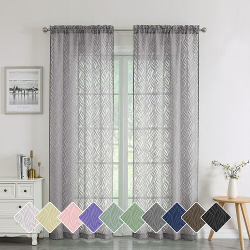 Chyhomenyc Marilyn Charcoal Grey Sheer Curtains 84 Inch Length 2 Panels Light Filtering Airy 3D ...