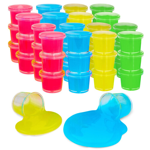 Mini Glow in The Dark Slime - 48 Pack - Slime Party Favors Neon Blue ...