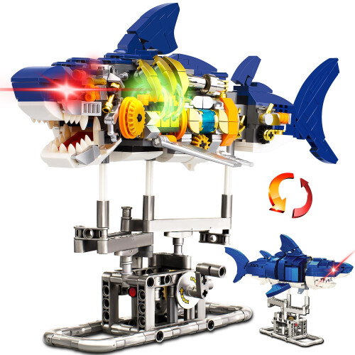 Shark Building Blocks Toy Ocean Animal Building Set with Light and ...