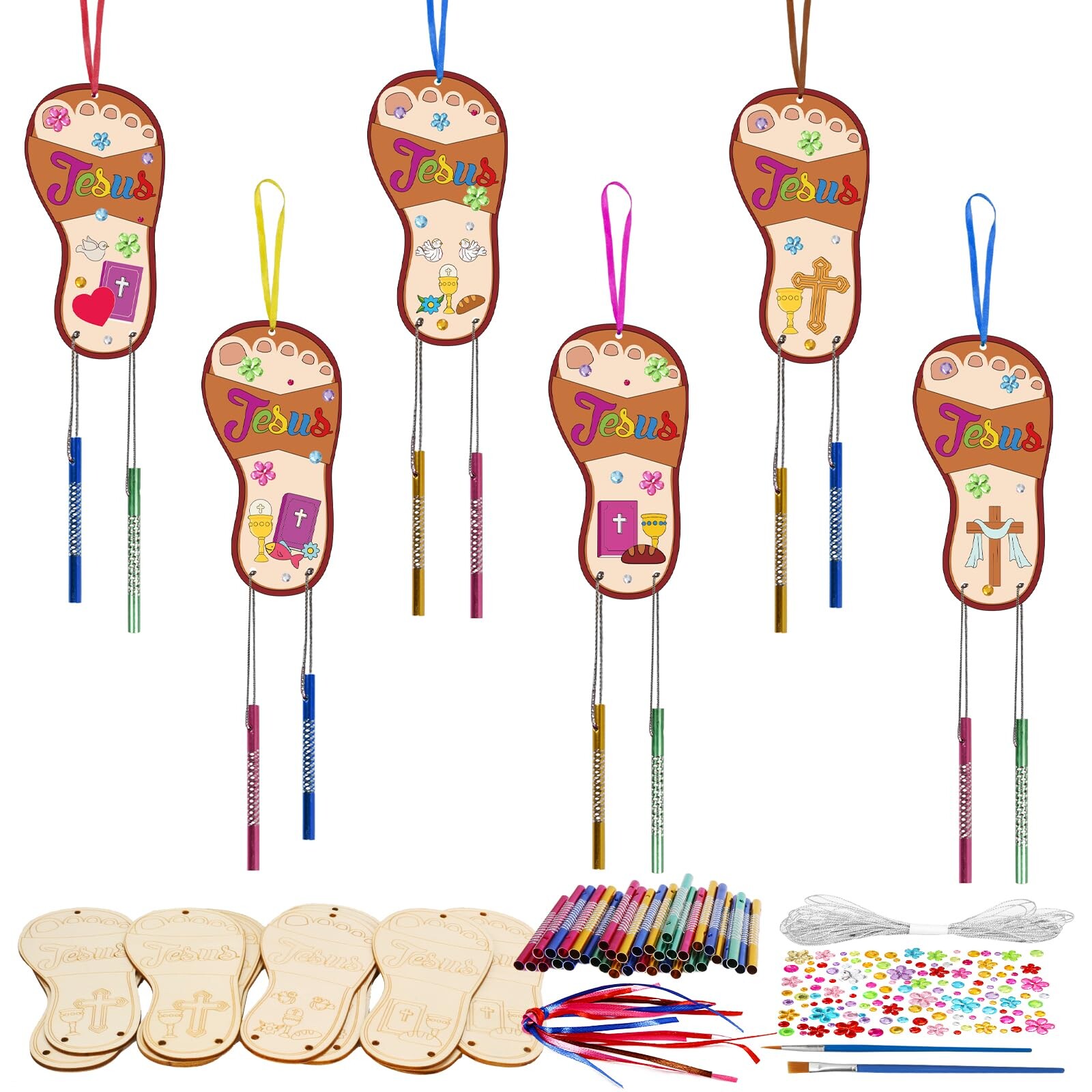 Fennoral 12 Pack Jesus Wind Chime Kit for Kids Make You Own Sunday ...