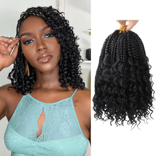 8 Pacotes de Box Braids Crochê Pré Laçados com Pontas Cacheadas Preto ...