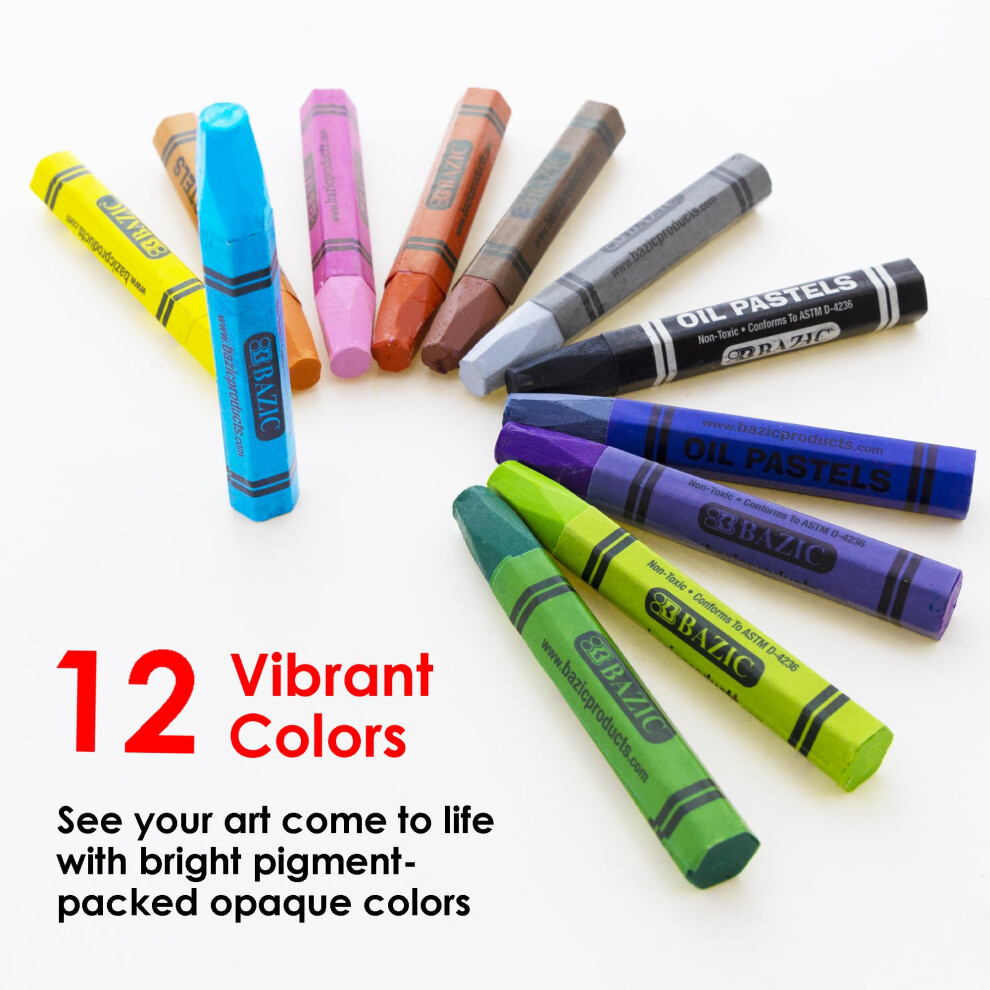BAZIC Pastels l'huile Jumbo 12 couleurs assorties, outil de coloriage et de dessin pour enfants ...