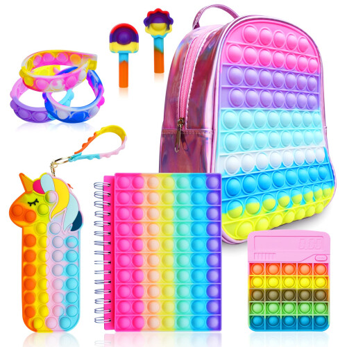 BuQueHM Pop Fidget Backpack for Girls Pop it Bags&pop it Notebook and ...