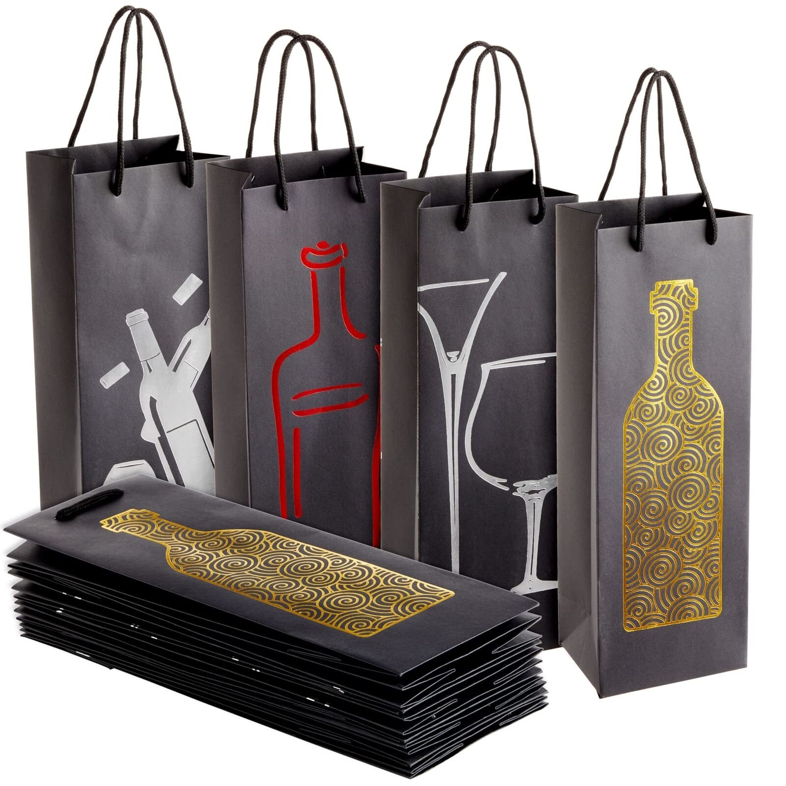 Juvale 12-Pack Wine Gift Bags with Rope Handles 4 Assorted Elegant ...