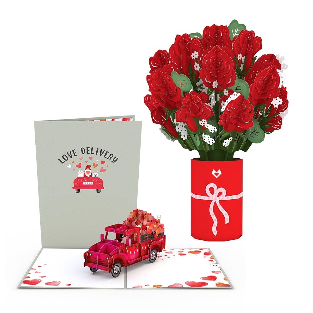 Lovepop Red Rose Bouquet Love Delivery Pop Up card 5x7 Inches 3D ...