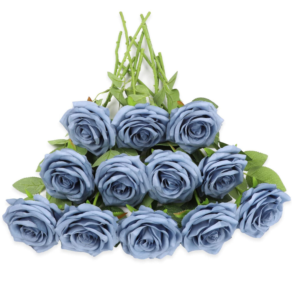 LVEFIT - Rosas artificiales de color azul polvoriento, 12 unidades, con ...